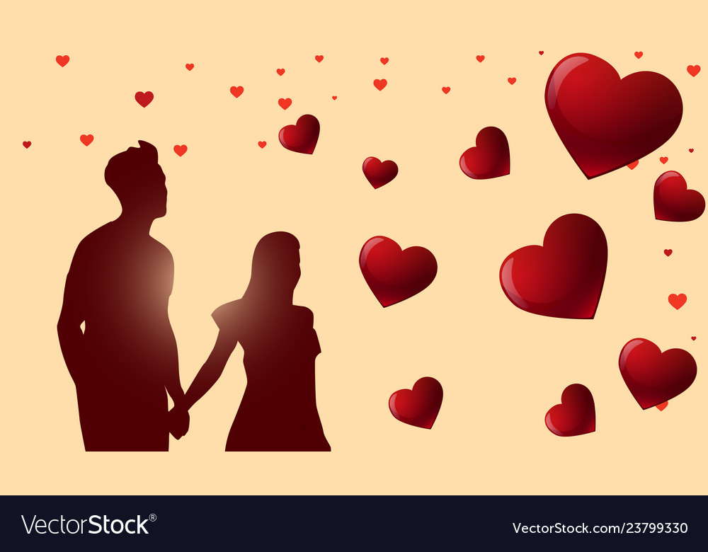 Valentines day background with silhouette couple Vector Image
