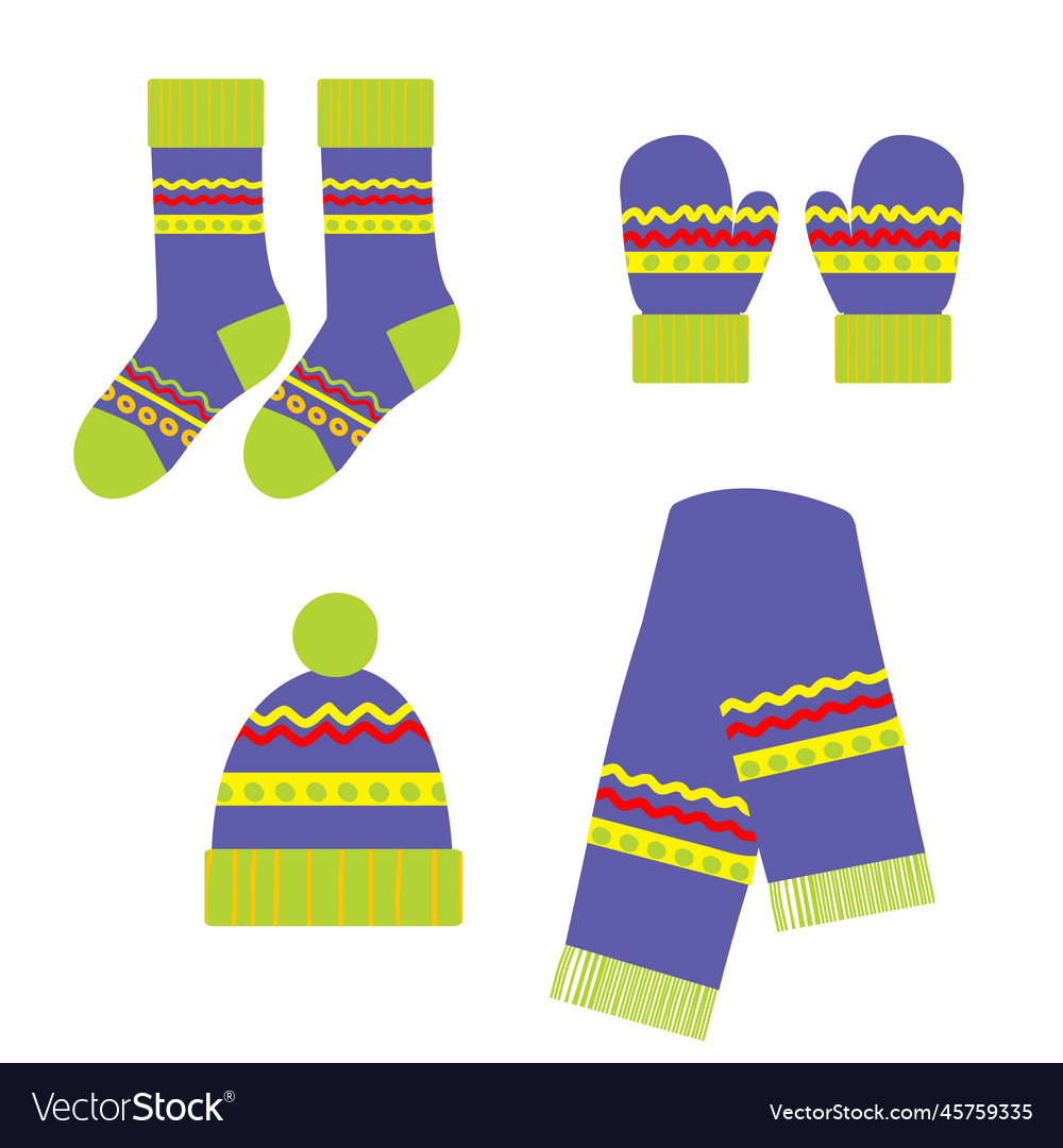 Colorful clothes set for winter cold weather Vector Image Colorful clothes set for winter cold weather Vector Image