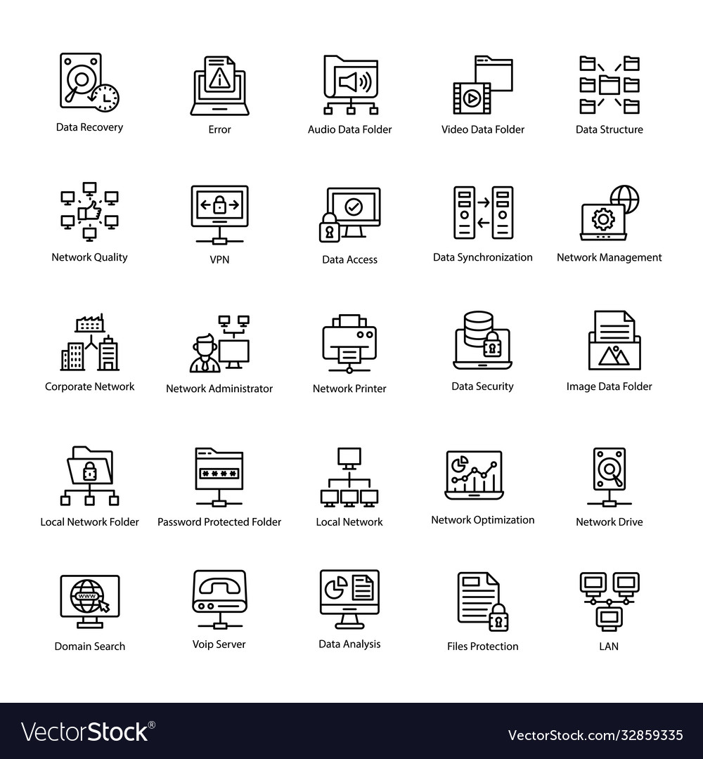 Computer and networks line icons Royalty Free Vector Image