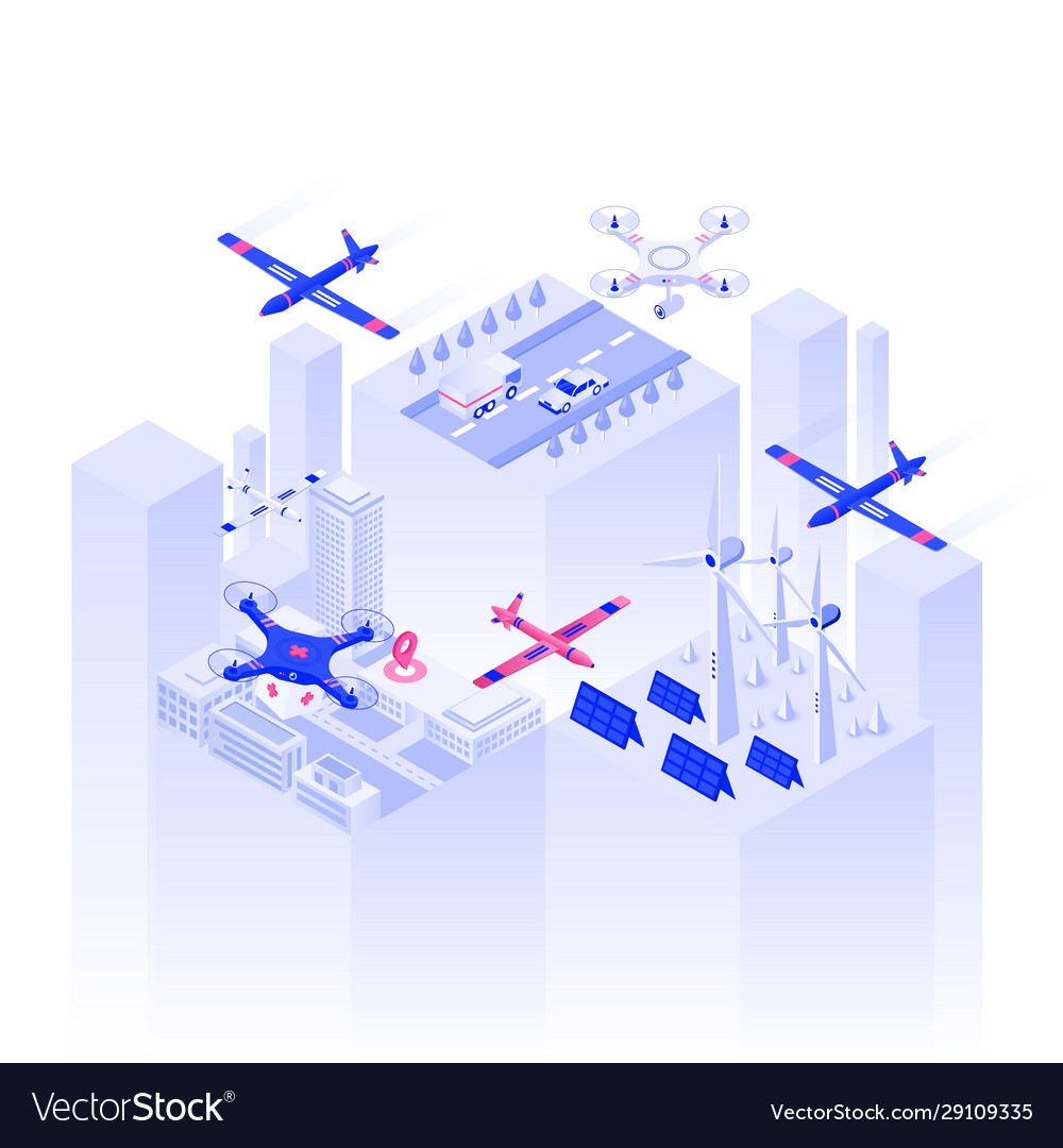 Flat color modern isometric design - drone Vector Image