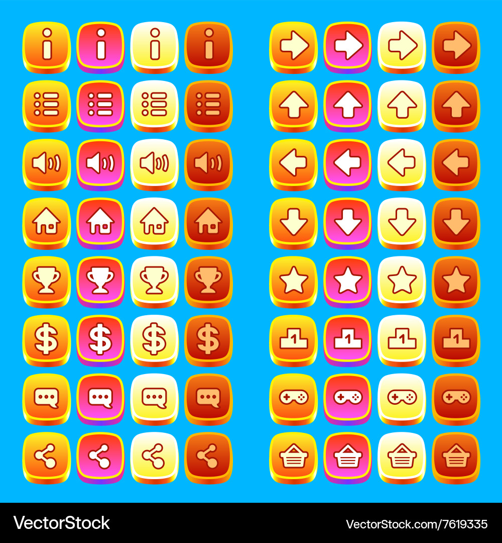 Orange game icons buttons interface ui Royalty Free Vector