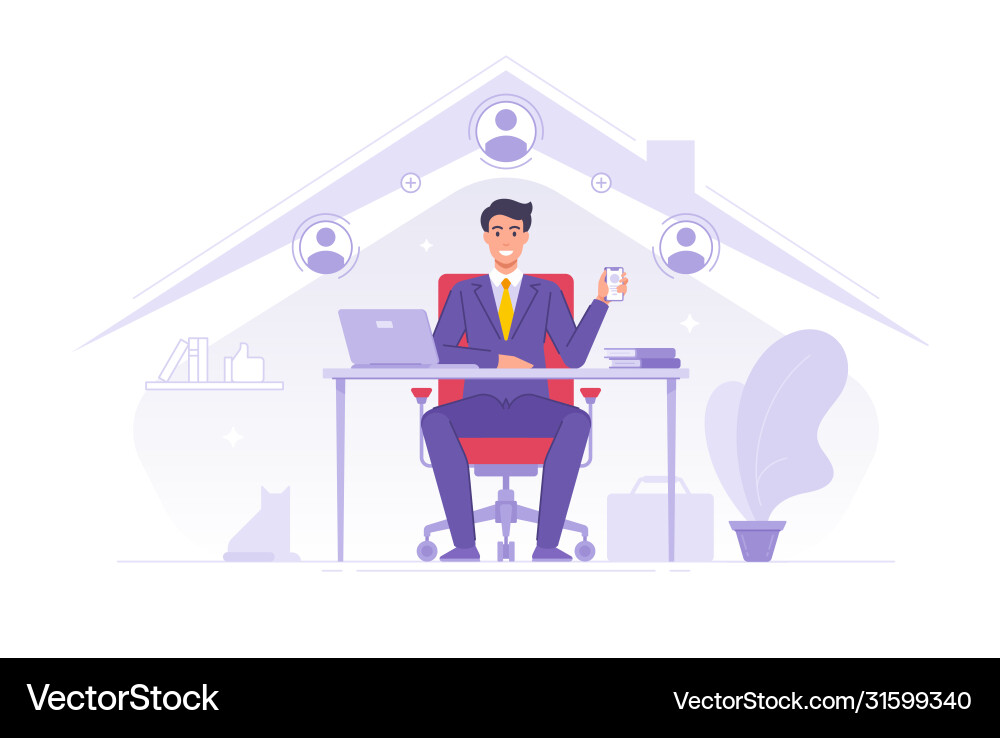 Businessman using app for remote job work at home Vector Image