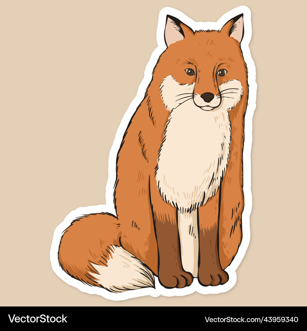 Cartoon sticker fox hand drawn clipart Royalty Free Vector