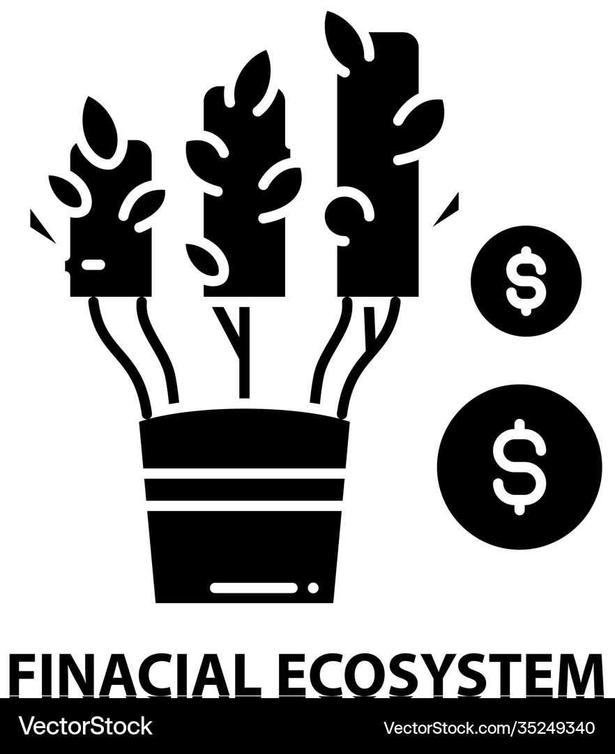 Financial ecosystem icon black sign Royalty Free Vector