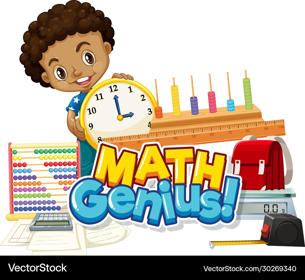 Font design for word math genius with happy boy Vector Image