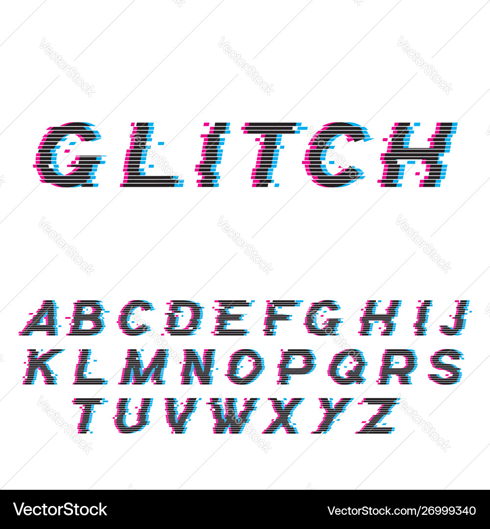 Glitch font or distorted abc trendy latin typeset Vector Image