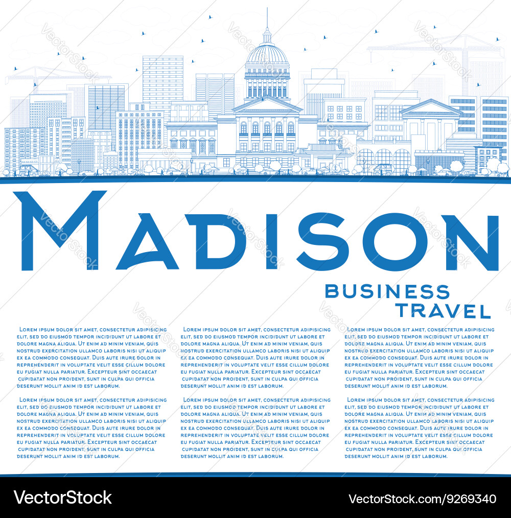 Outline madison skyline with blue buildings Vector Image