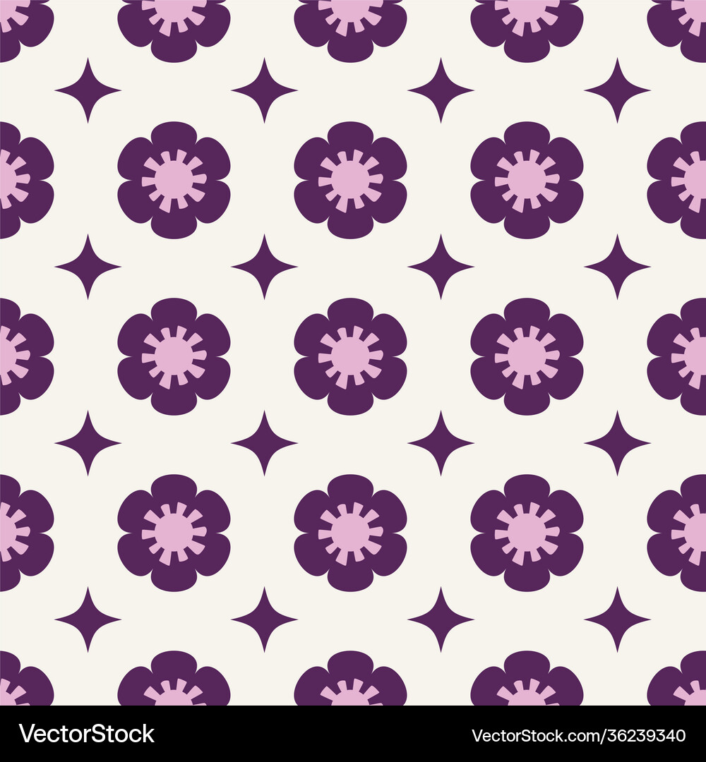 Purple mid century modern floral seamless pattern Vector Image