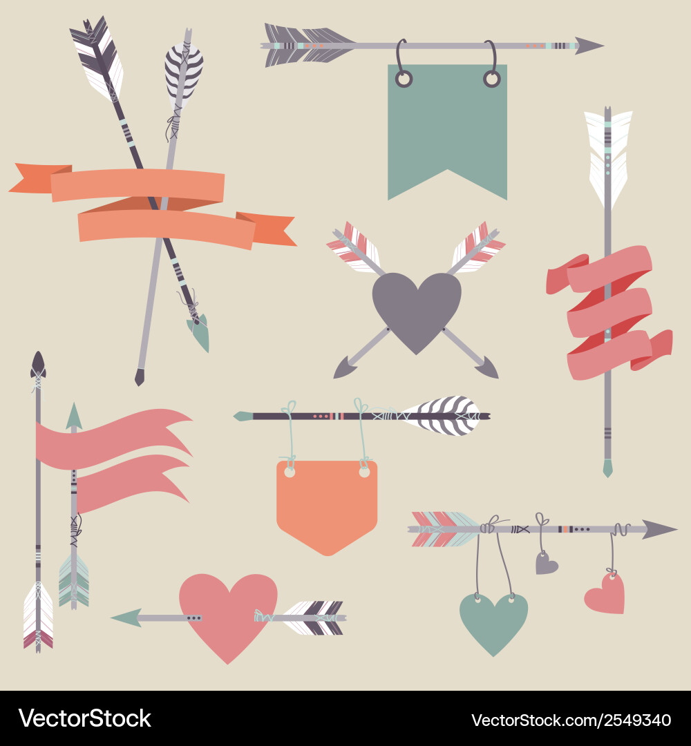 Set with ethnic arrows ribbons flags hearts Vector Image