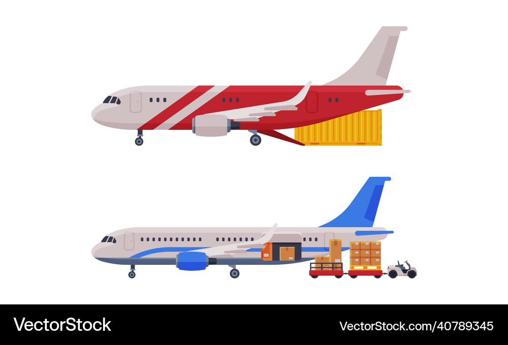 Cargo jet airplane with metal container as freight