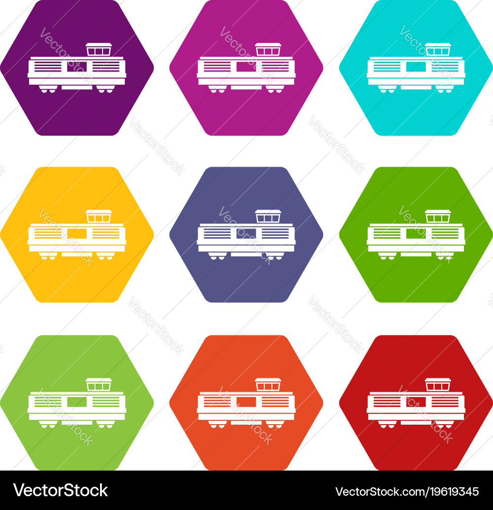 Freight train icon set color hexahedron Royalty Free Vector
