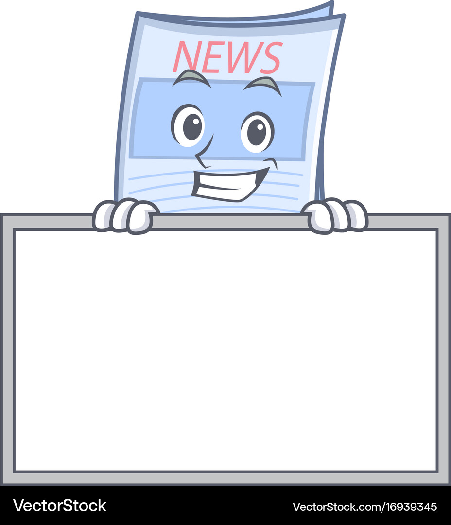 Grinning with board newspaper character cartoon Vector Image