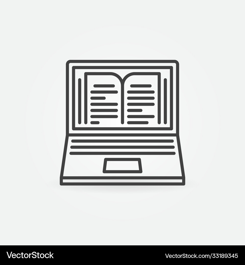 Laptop with book on screen outline concept Vector Image