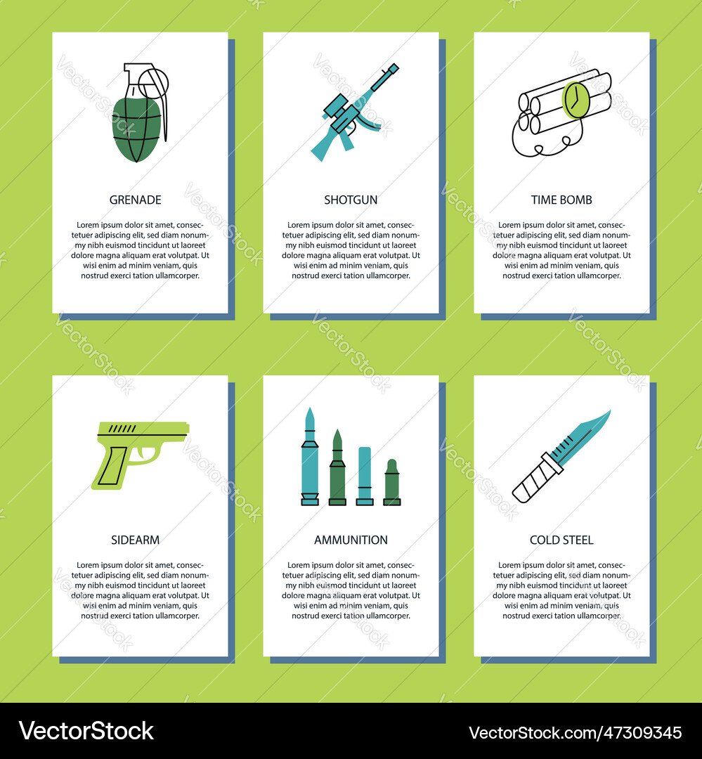Military weapons and ammunition flyer templates Vector Image