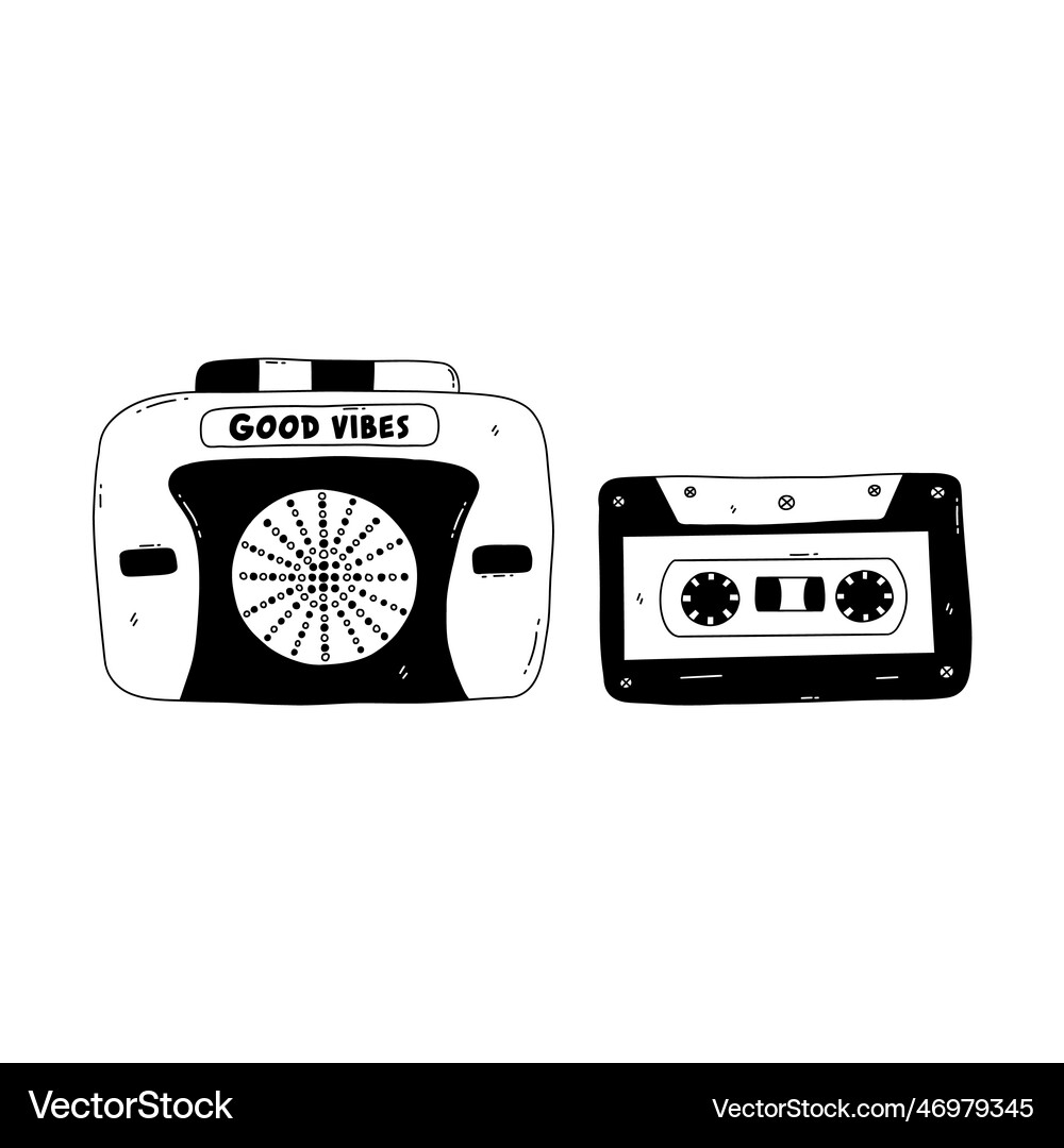 Retro audio player with cassette hand Royalty Free Vector