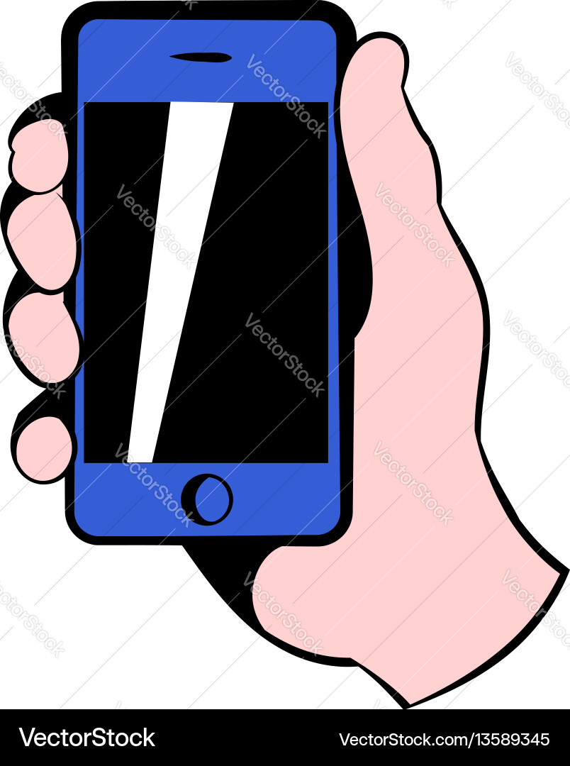 Smartphone in hand icon cartoon Royalty Free Vector Image