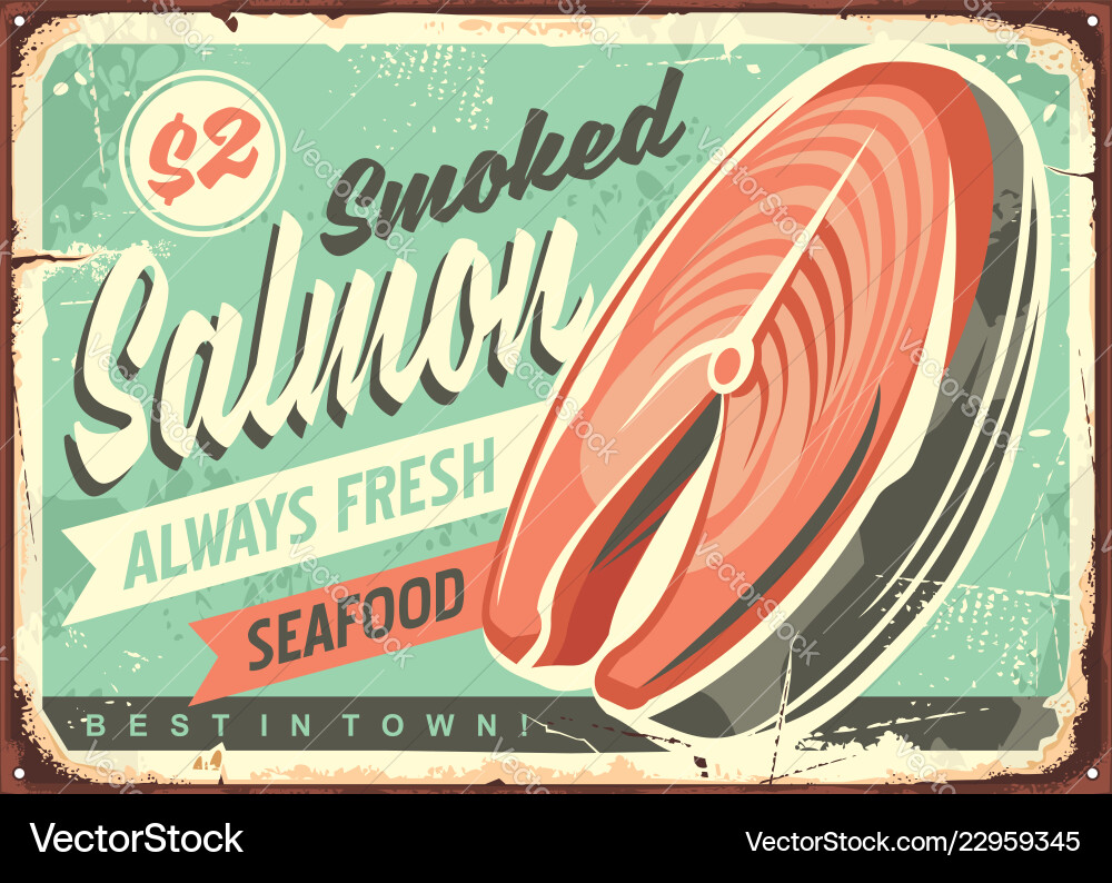 Smoked salmon fish tin sign Royalty Free Vector Image