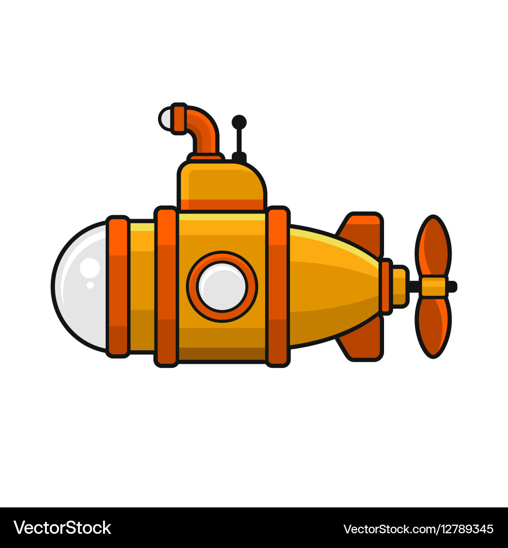 Yellow Submarine with Periscope Icon Flat Style Vector Image
