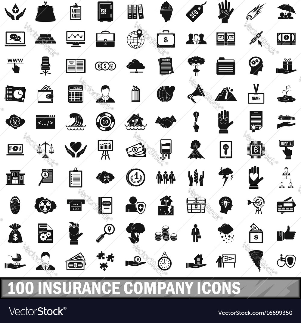 100 Insurance Company Icons Set Simple Style Vector Image