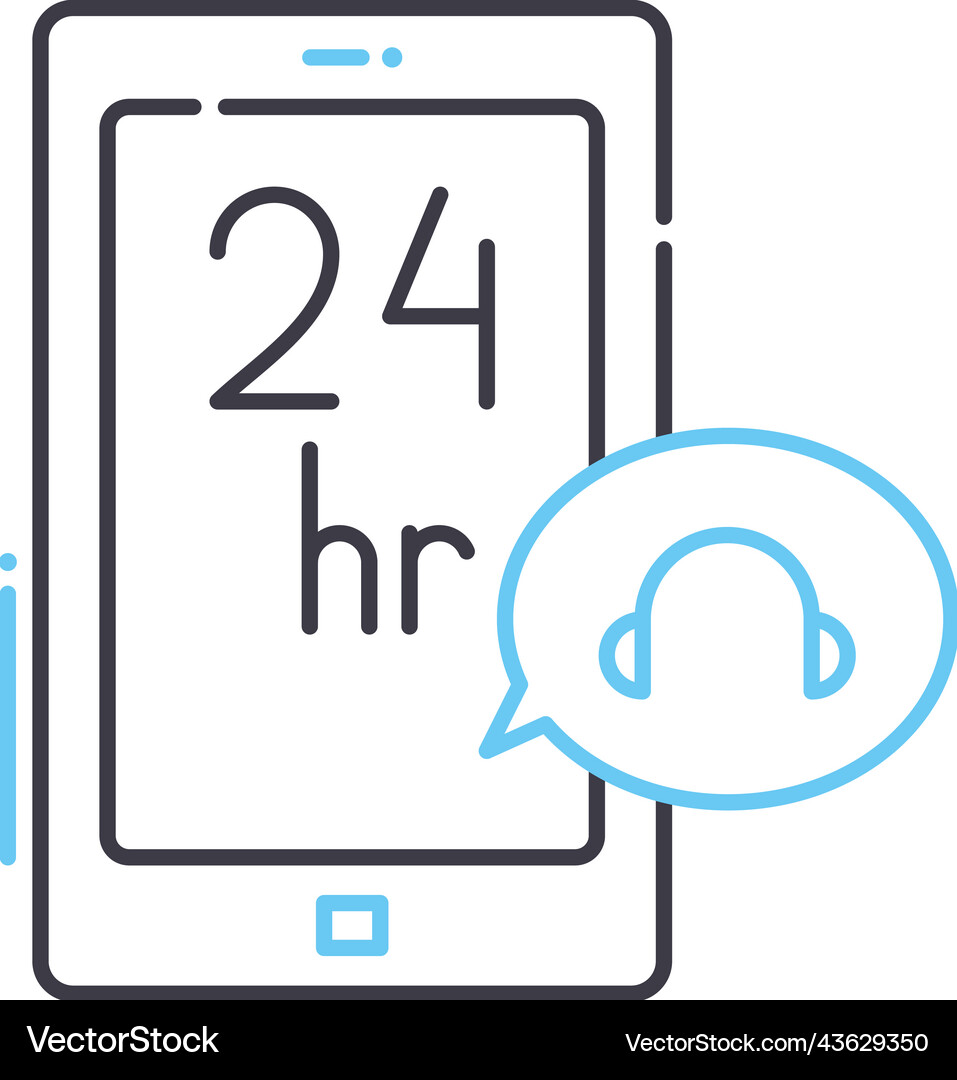 24 hour call mobile service line icon outline Vector Image