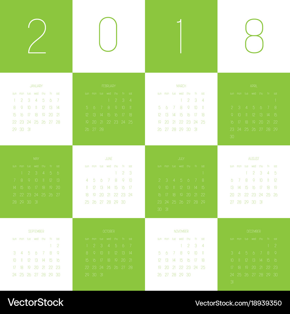 Calendar - year 2018 week starts from Royalty Free Vector