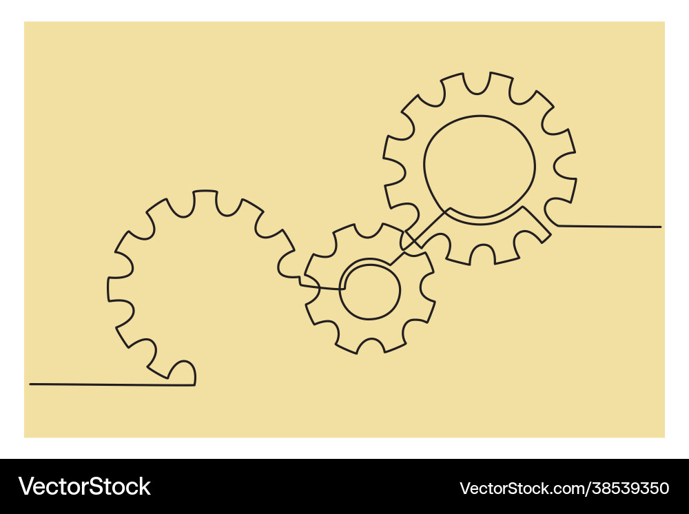 Continuous line drawing gears wheel gears Vector Image