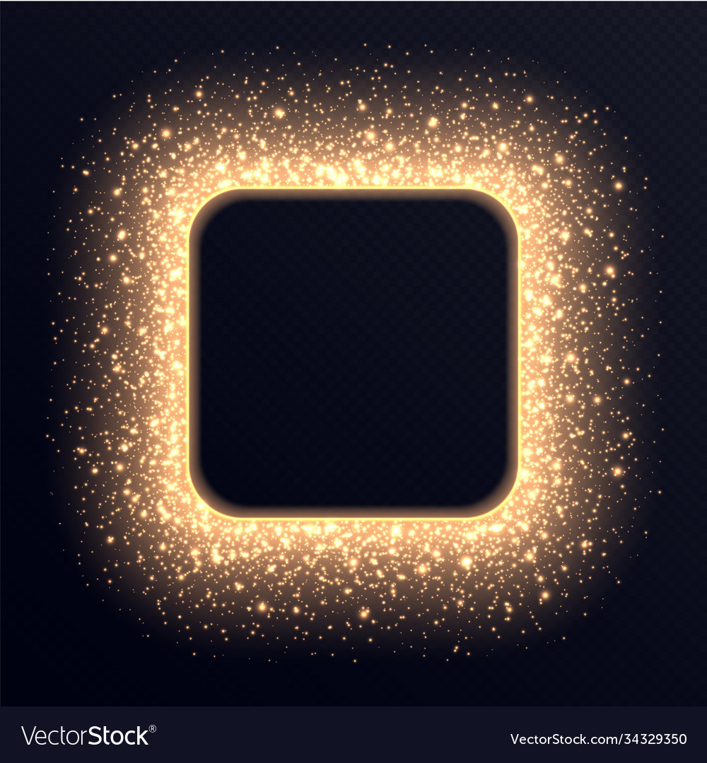 Golden square frame with sparkles and flares Vector Image