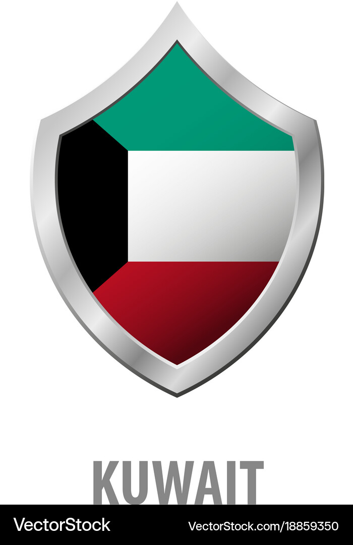 Kuwait flag on metal shiny shield Royalty Free Vector Image