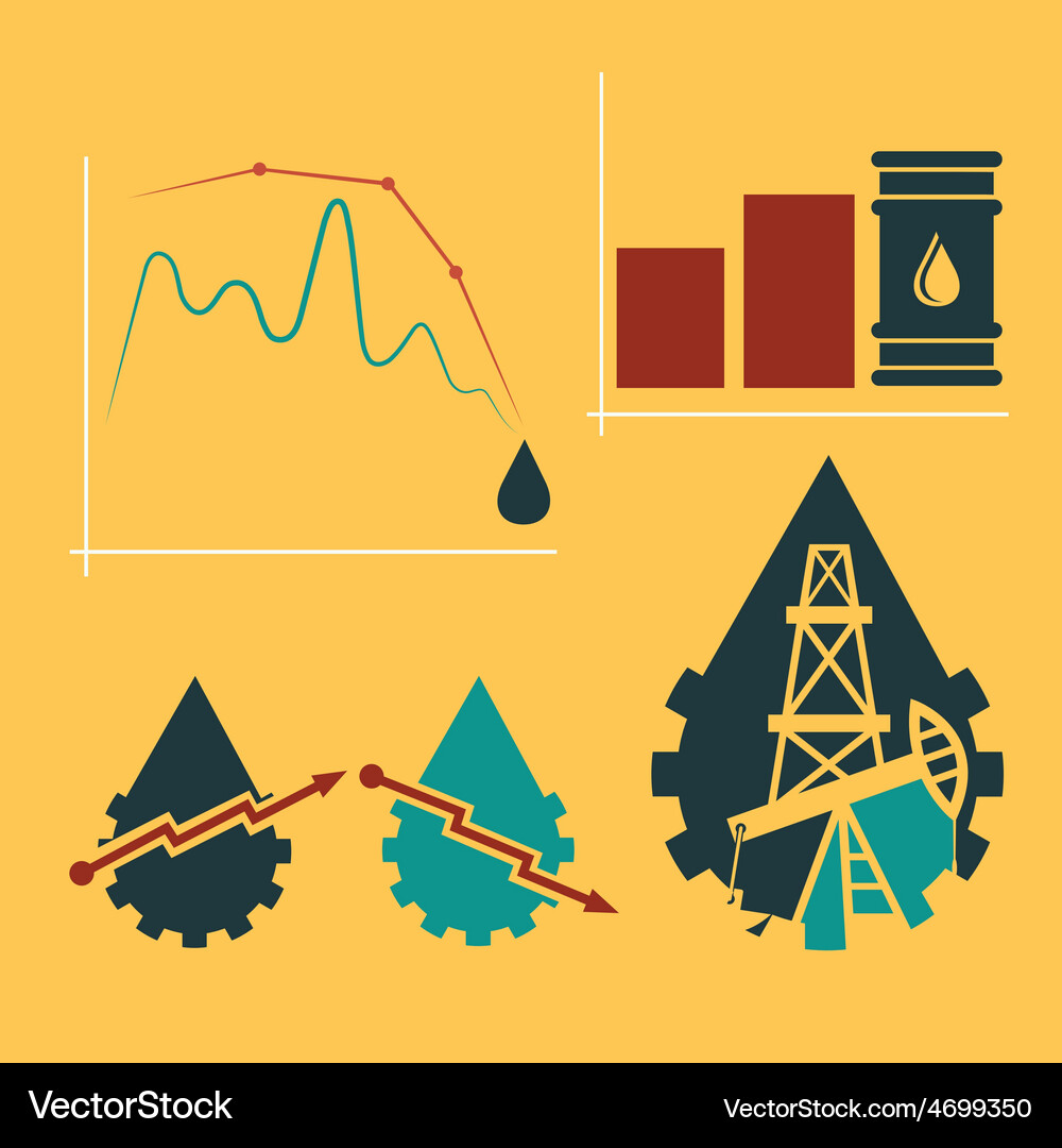 Oil industry elements and diagram fall rise Vector Image