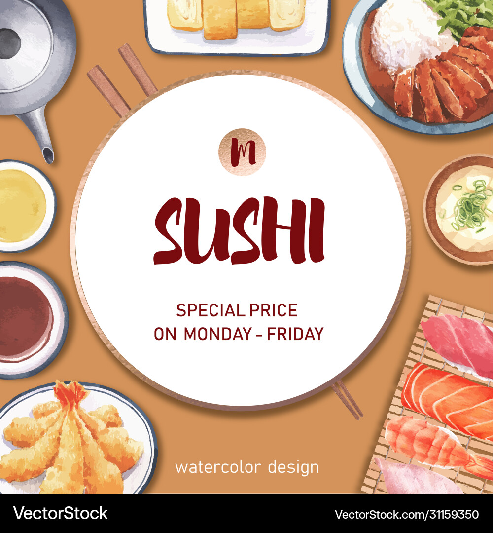 Sushi-themed border frame creative with food Vector Image