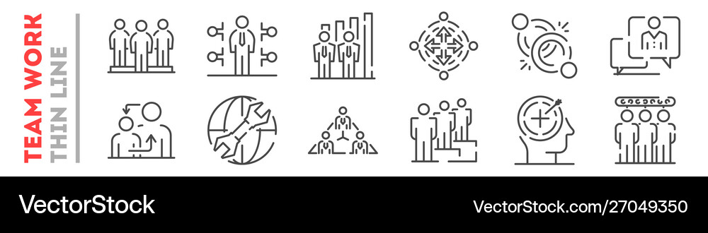Team work and cooperation in company set thin Vector Image