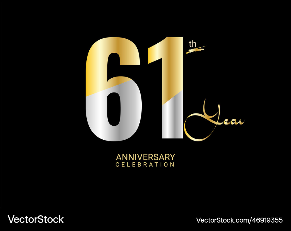 61 years anniversary celebration gold and silver Vector Image