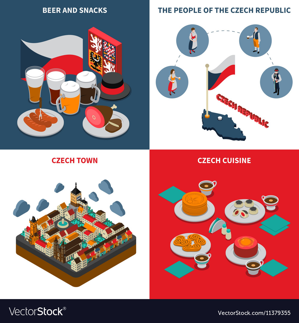 Czech republic 4 isometric icons square Royalty Free Vector Czech republic 4 isometric icons square Royalty Free Vector