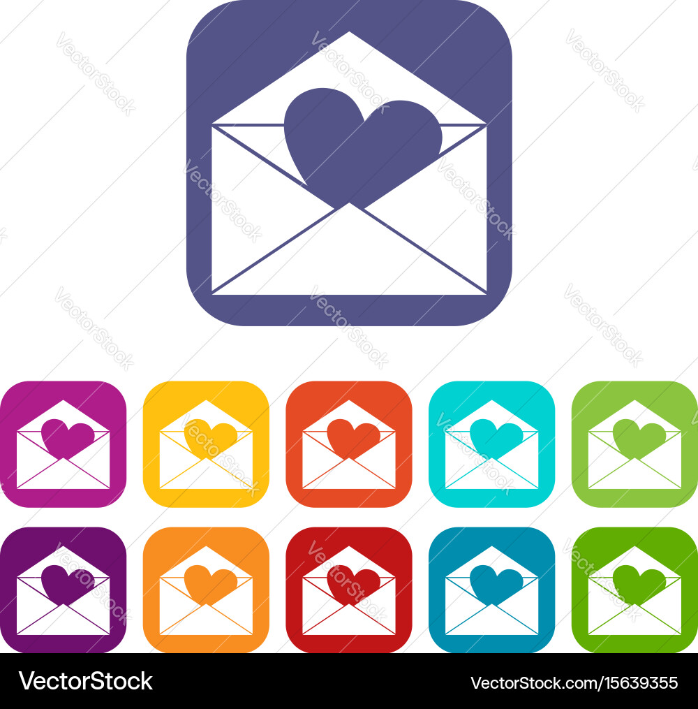 Envelope with valentine heart icons set flat Vector Image