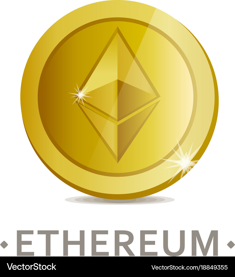 Ethereum icon as golden coin Royalty Free Vector Image