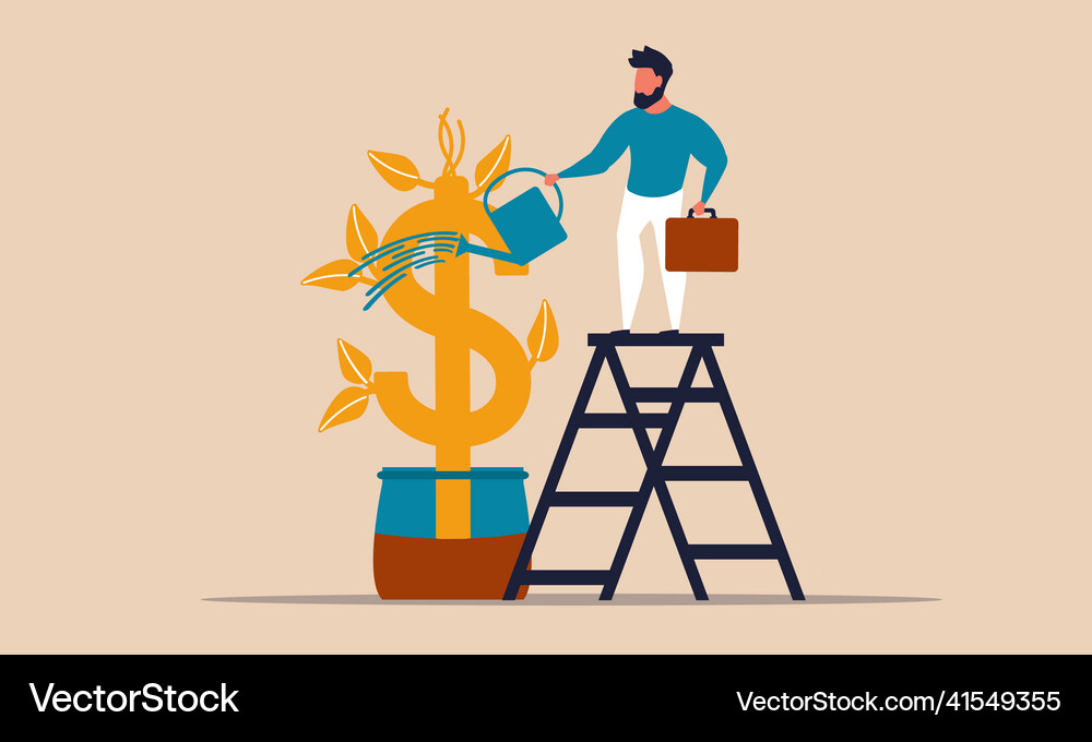 Growth gold sprout tree and watering seedling Vector Image