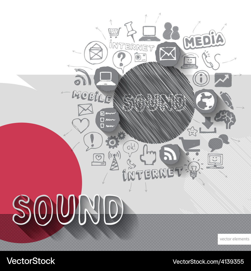 Hand drawn sound icons with background Royalty Free Vector