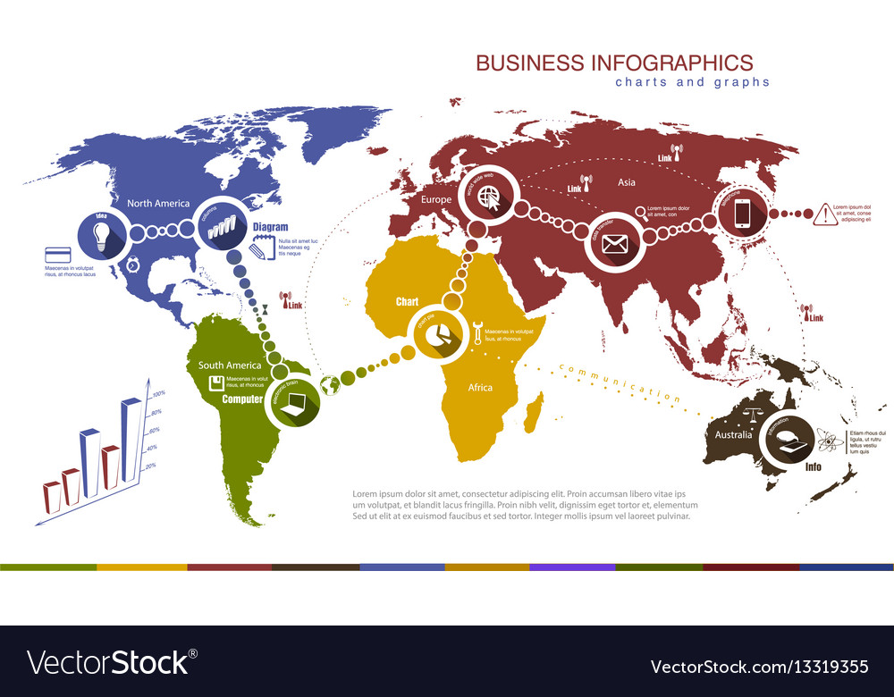 Infographics with world map and charts Royalty Free Vector
