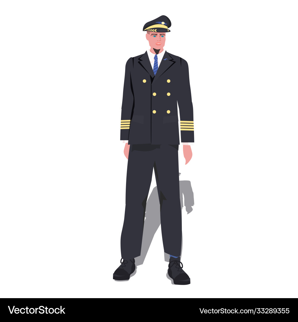 Man pilot in uniform male captain standing pose Vector Image