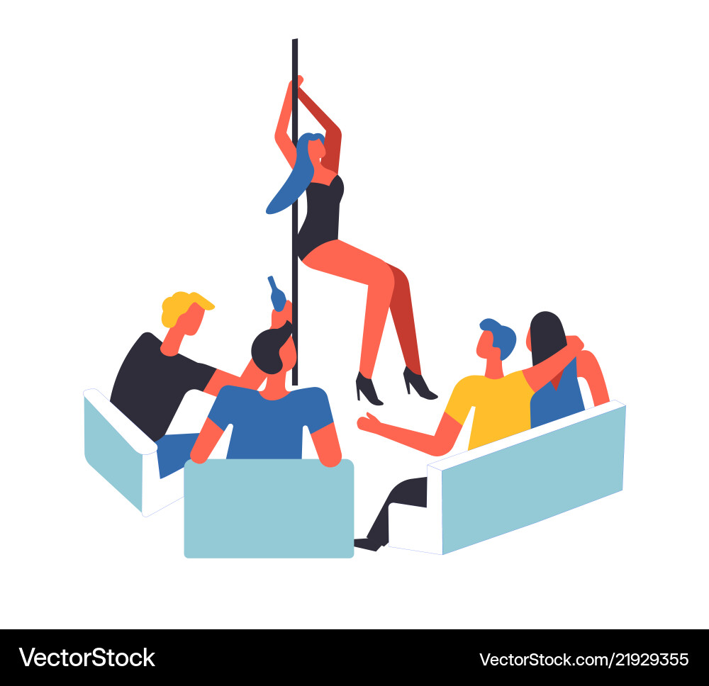 People males watching dancing girl on pole Vector Image