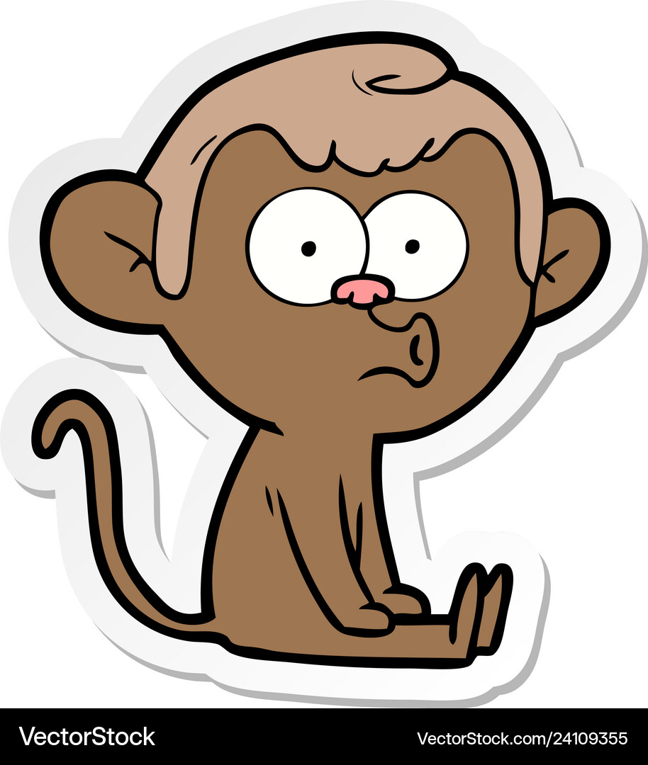 Sticker of a cartoon hooting monkey Royalty Free Vector