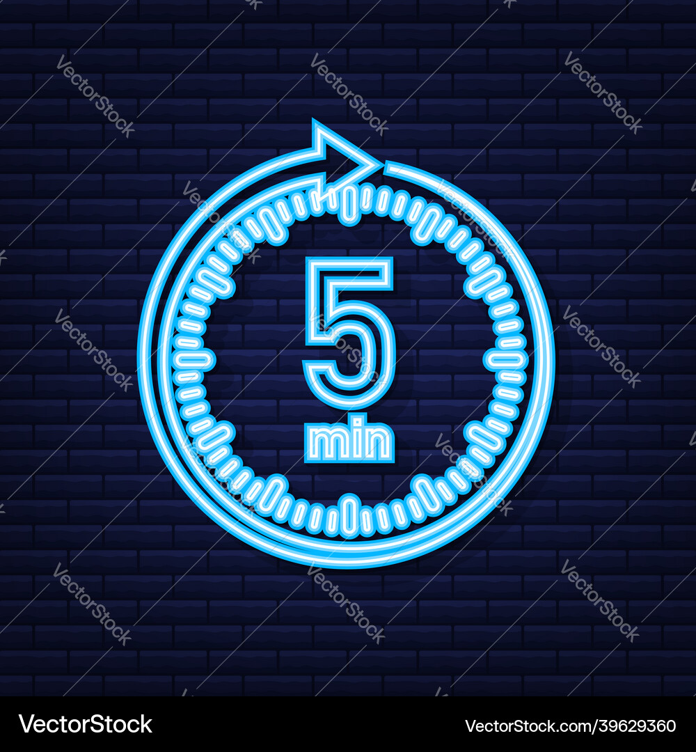 5 minutes stopwatch neon icon Royalty Free Vector Image