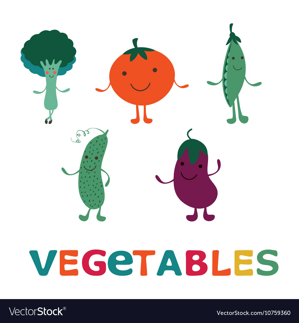 Adorable vegetable cartoon characters set happy Vector Image