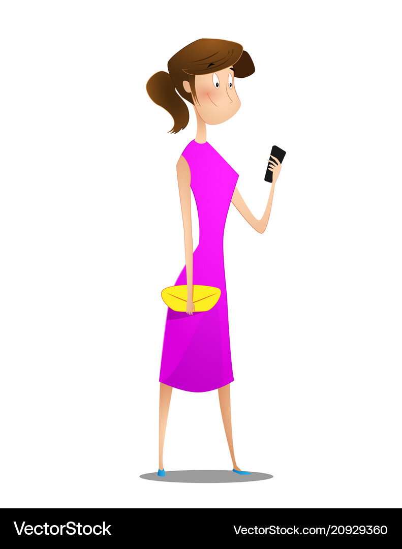Cartoon young girl using smart phone Royalty Free Vector
