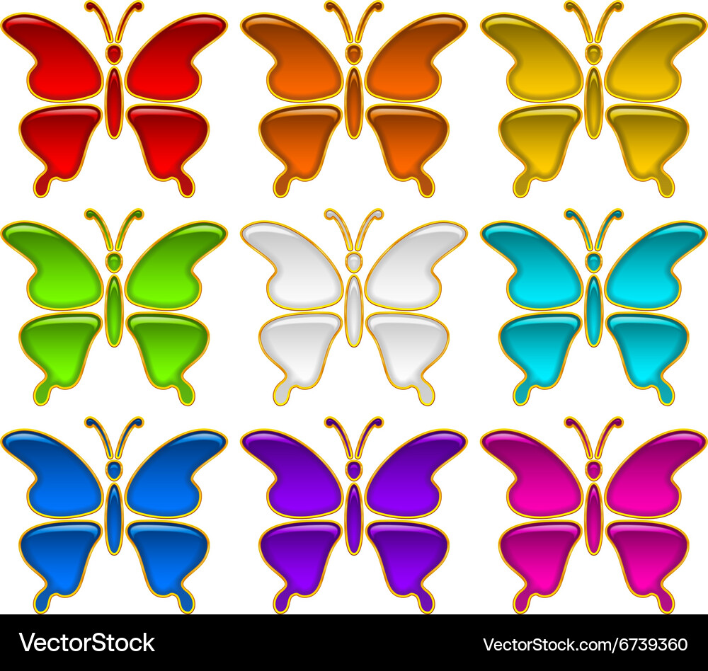 Colorful buttons set butterflies Royalty Free Vector Image