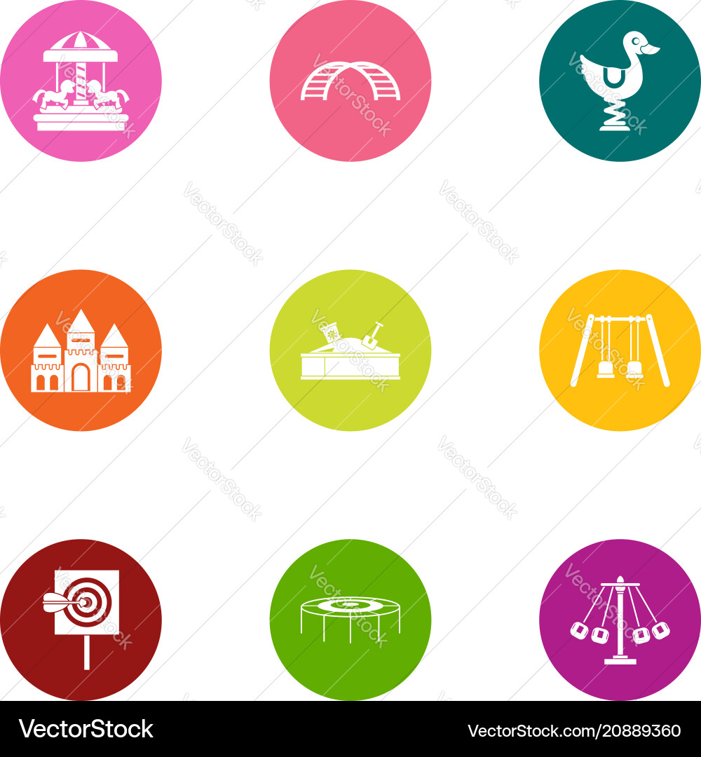 Kid playground icons set flat style Royalty Free Vector