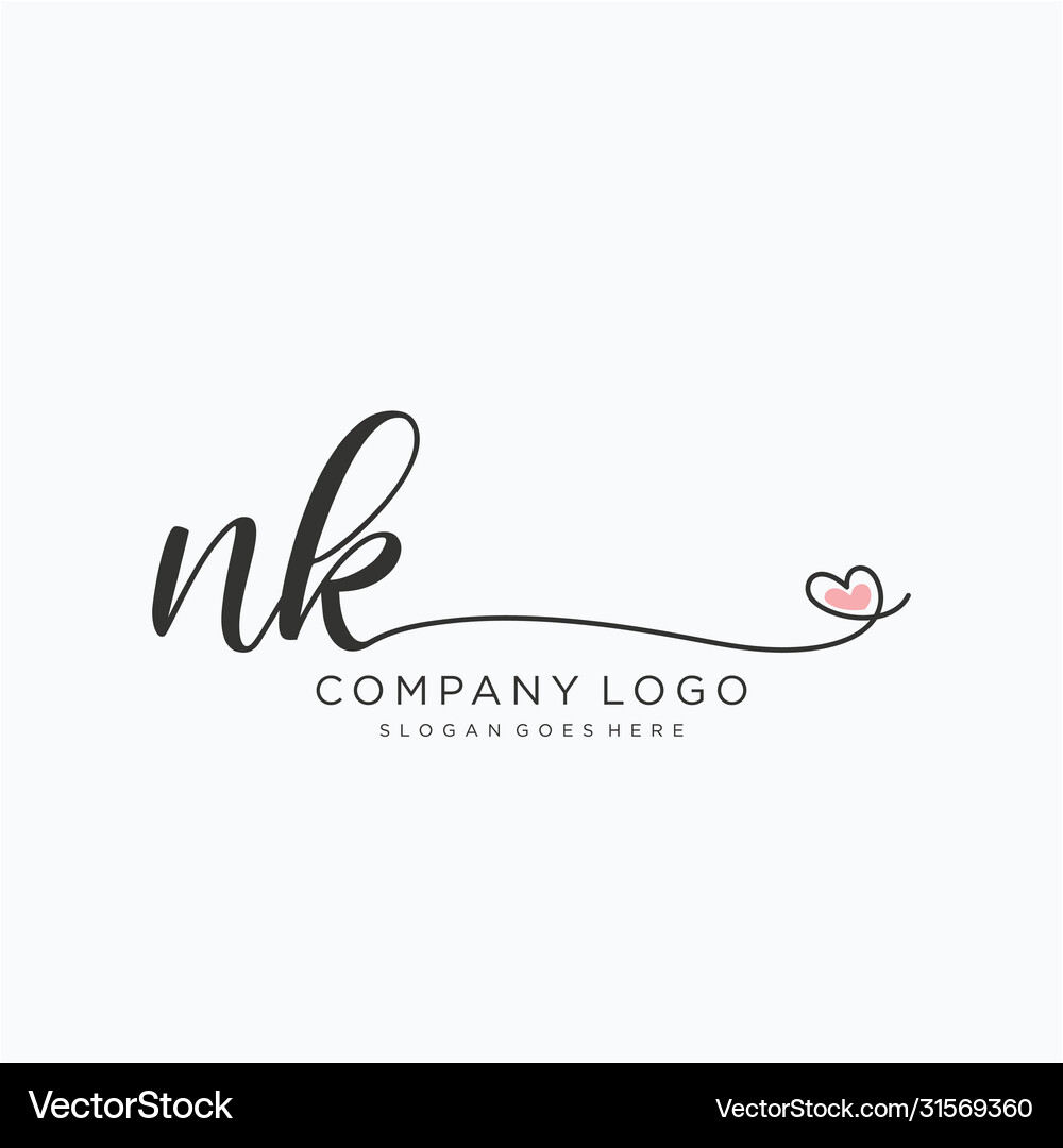 Nk initial handwriting logo design Royalty Free Vector Image