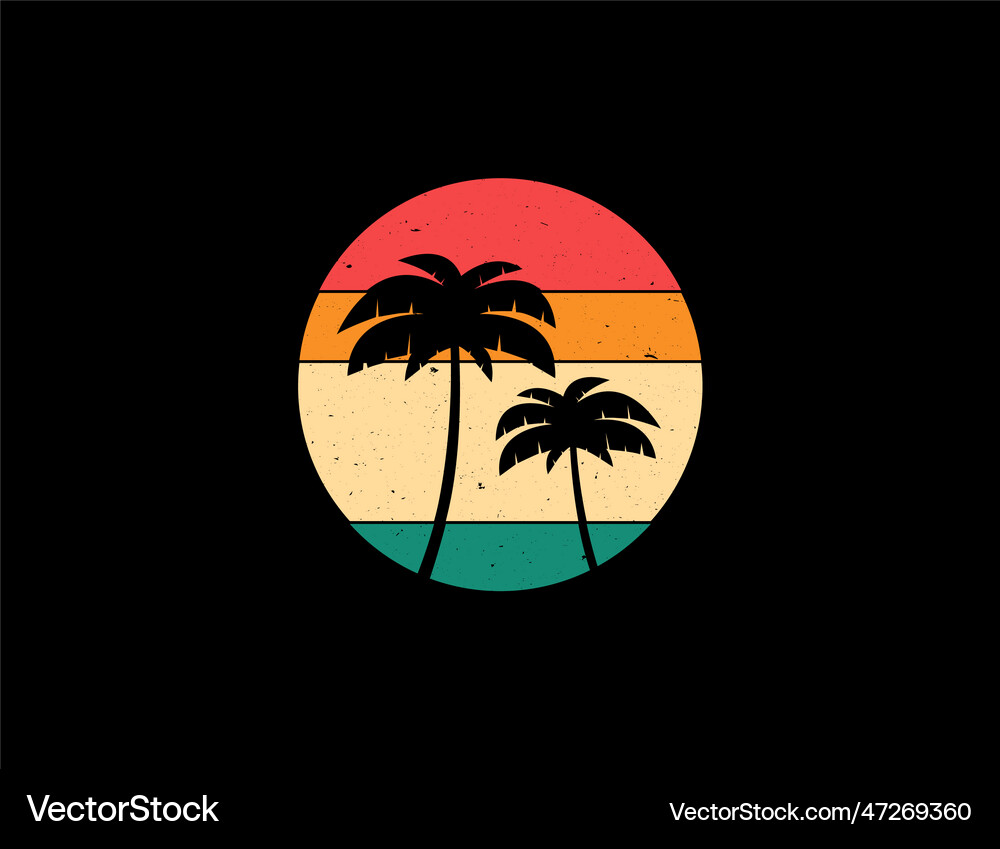 Tropical palm tree with vintage retro circle Vector Image