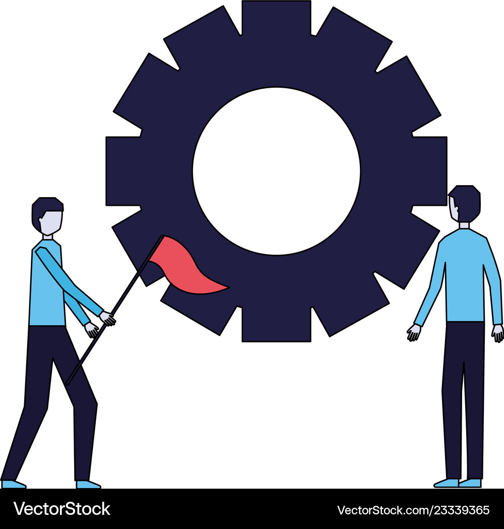 Businessmen holding flag with gear work Royalty Free Vector