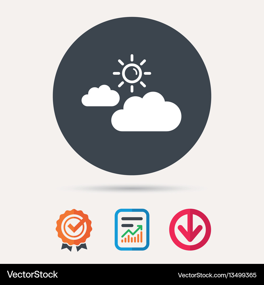 Cloud with sun icon sunny weather sign Royalty Free Vector